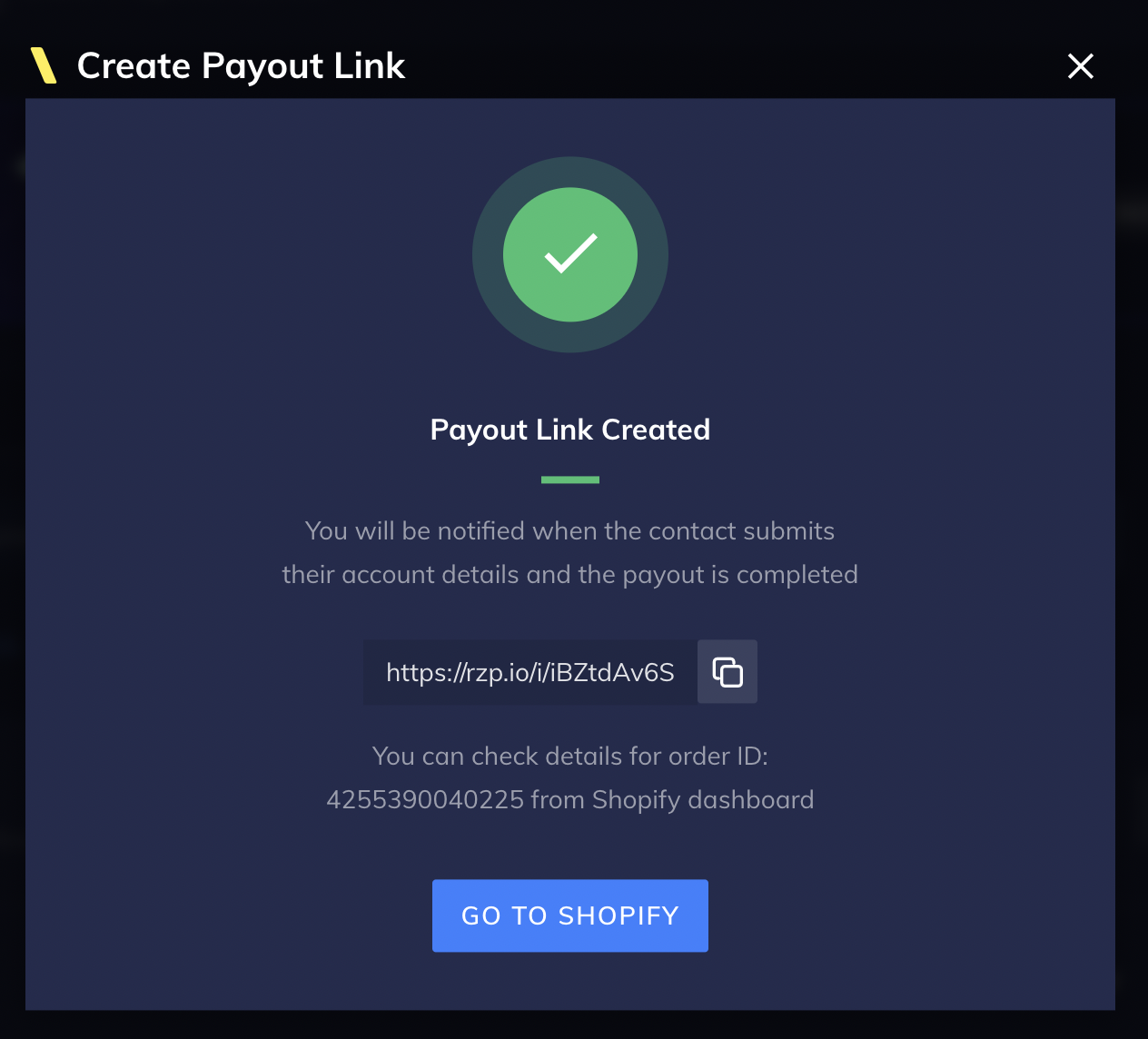 Shopify Payout Links | Razorpay Docs