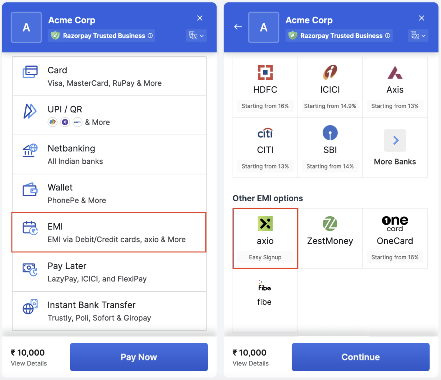 About axio Cardless EMI | Razorpay Docs