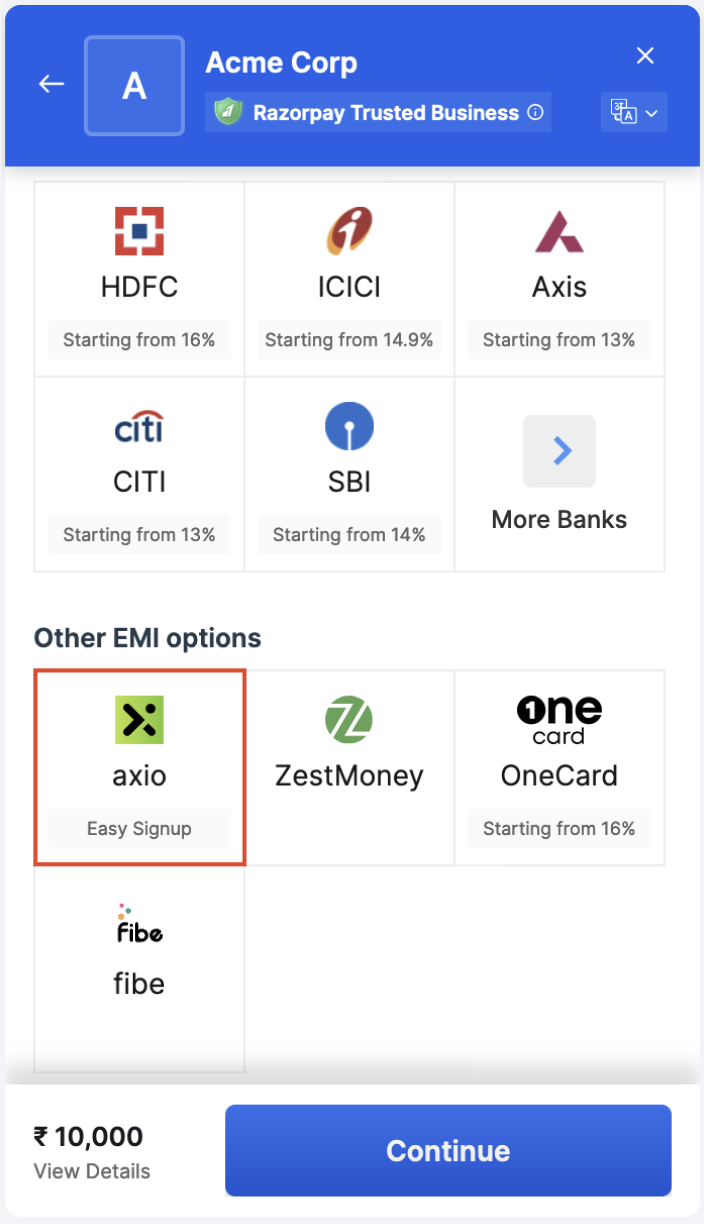 About axio Cardless EMI | Razorpay Docs