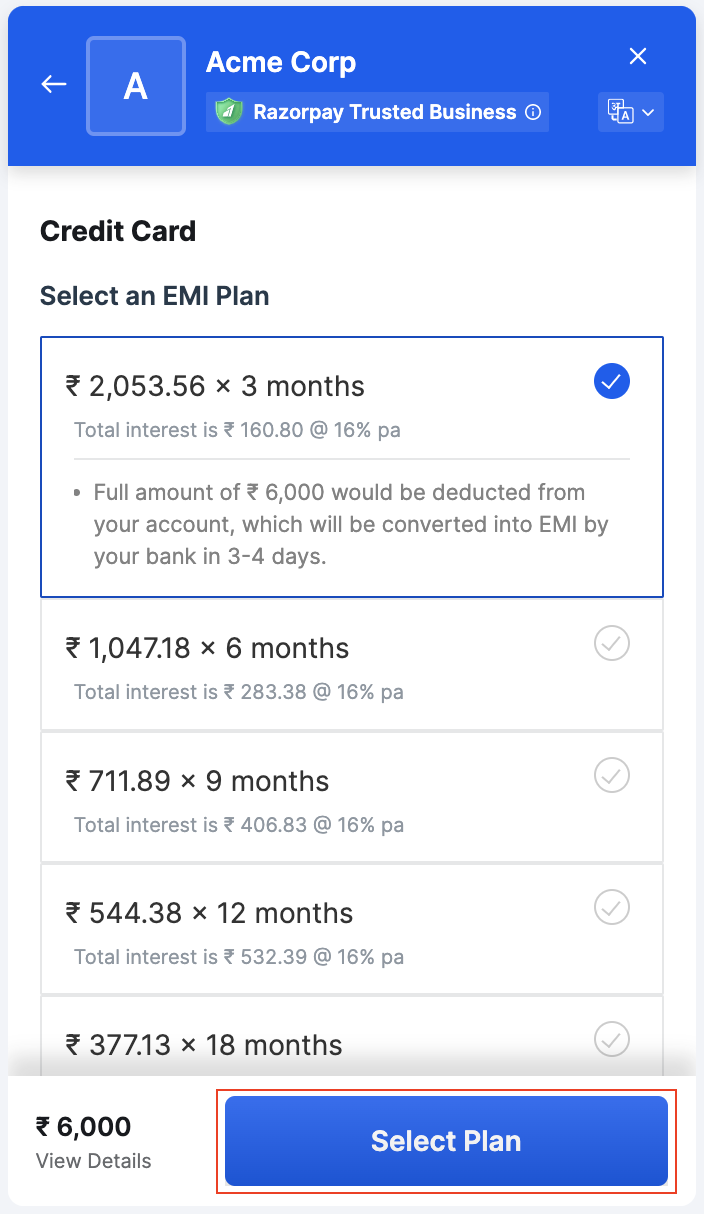 OneCard Credit Card EMI | Razorpay Docs
