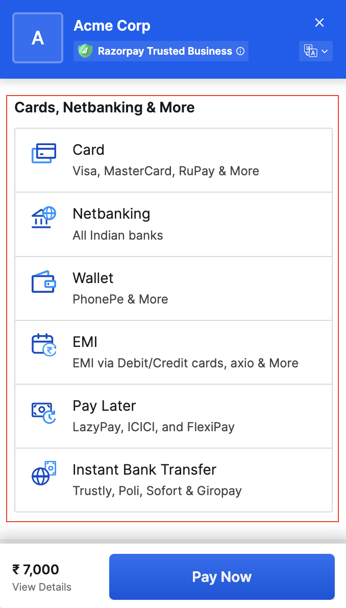 Sample Codes Razorpay Docs