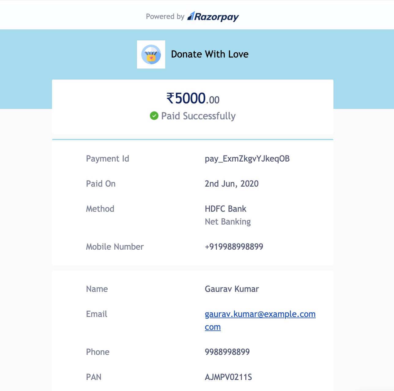 Configure 80G-Enabled Payment Pages Receipt | Razorpay Docs