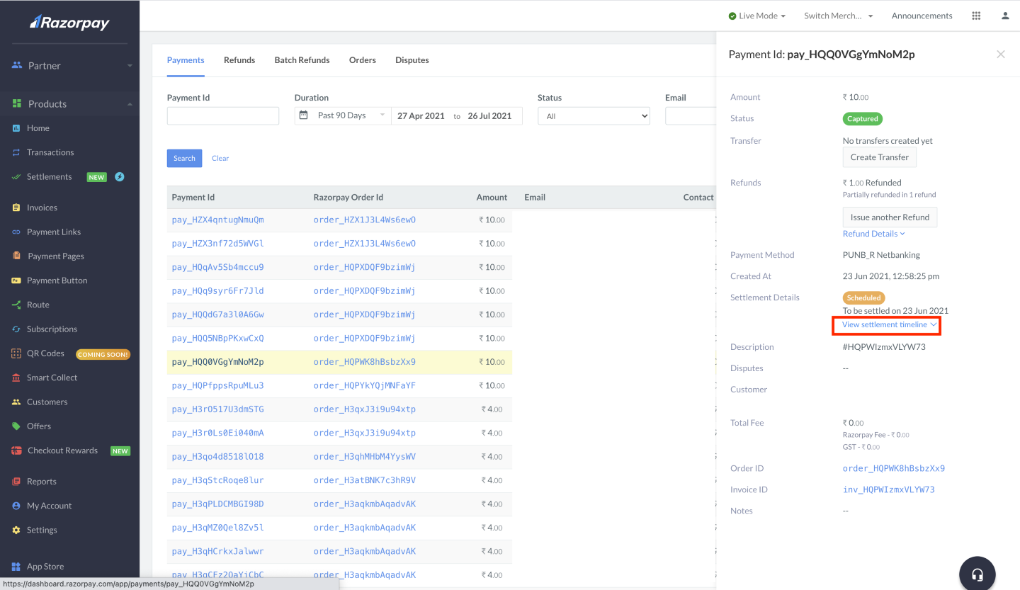Settlements - Dashboard Actions | Razorpay Docs