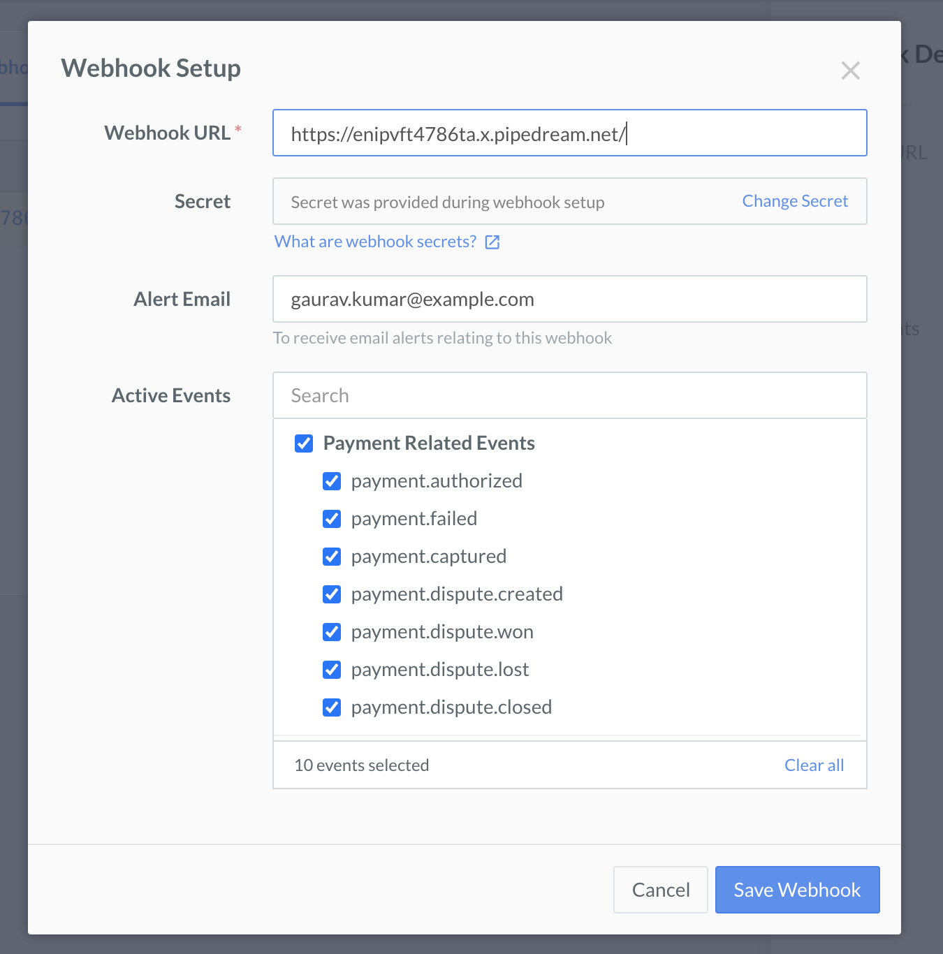 Set Up and Edit Payments Webhooks | Razorpay Docs