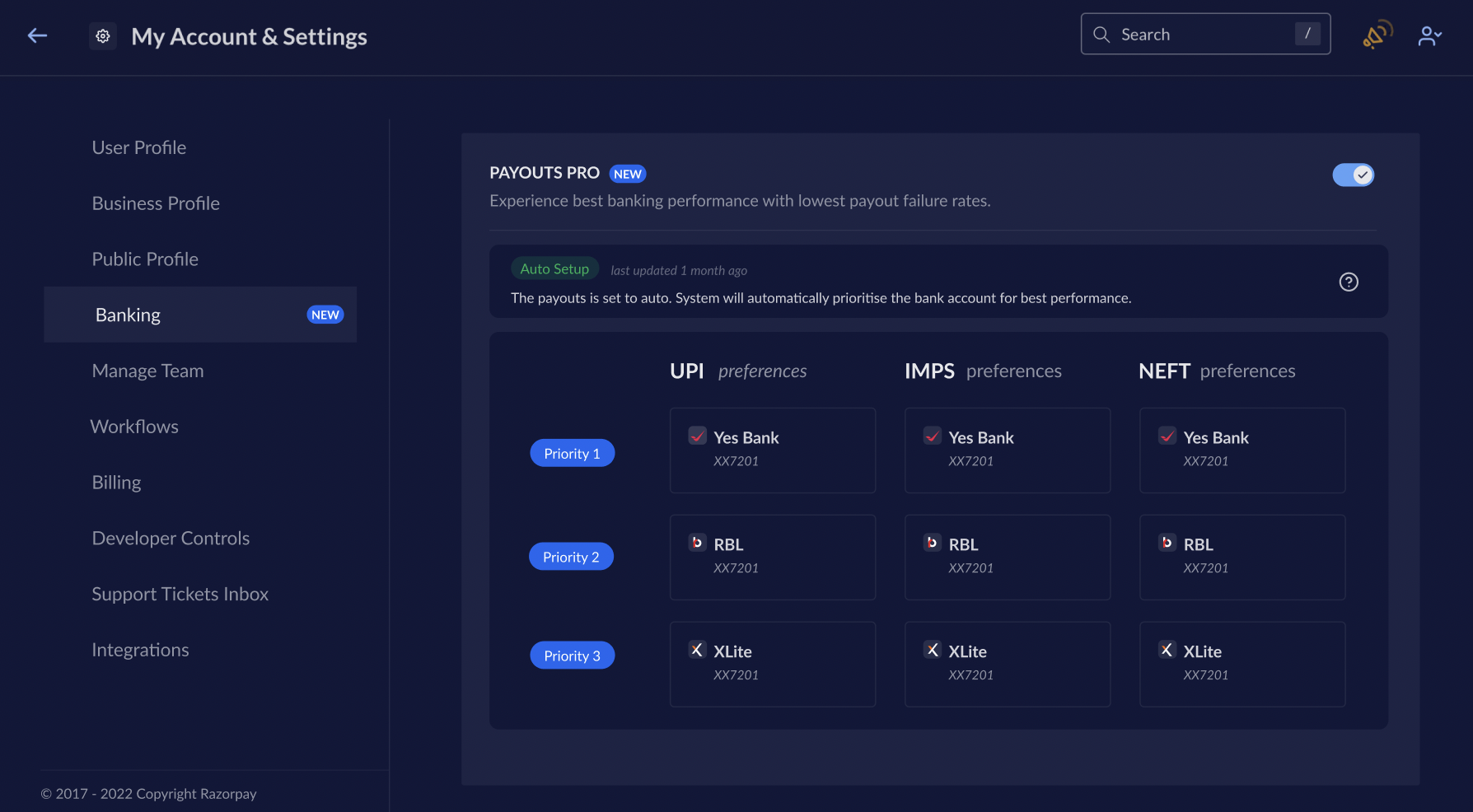 Multi-Bank Routing on RazorpayX | Razorpay Docs