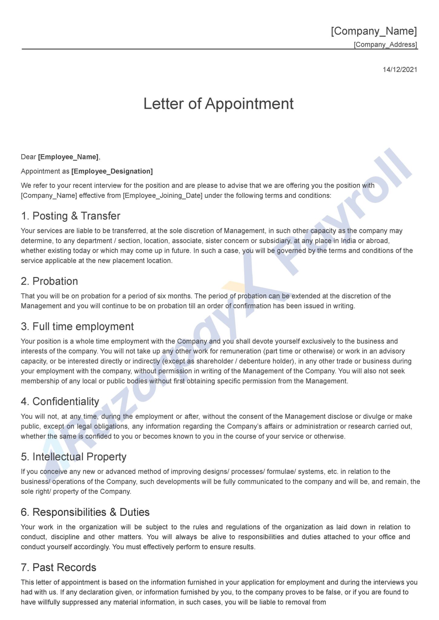 Appointment Letter | Format, Sample, Free Templates - Razorpay Payroll